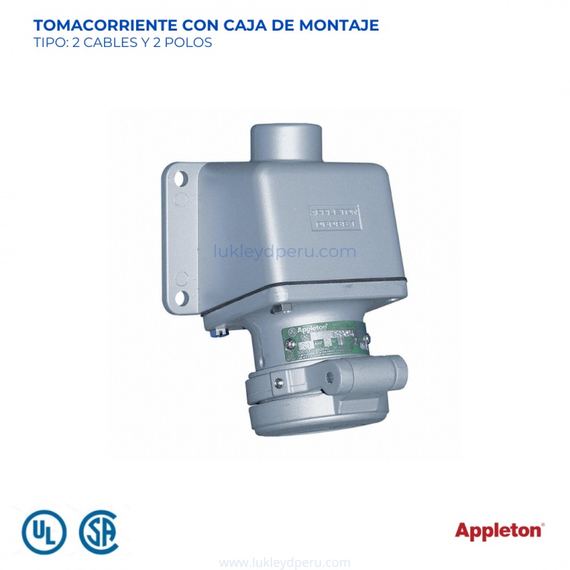 TOMACORRIENTE CON CAJA DE MONTAJE 2 CABLES 2P - 30AMP - 1/2 ...
